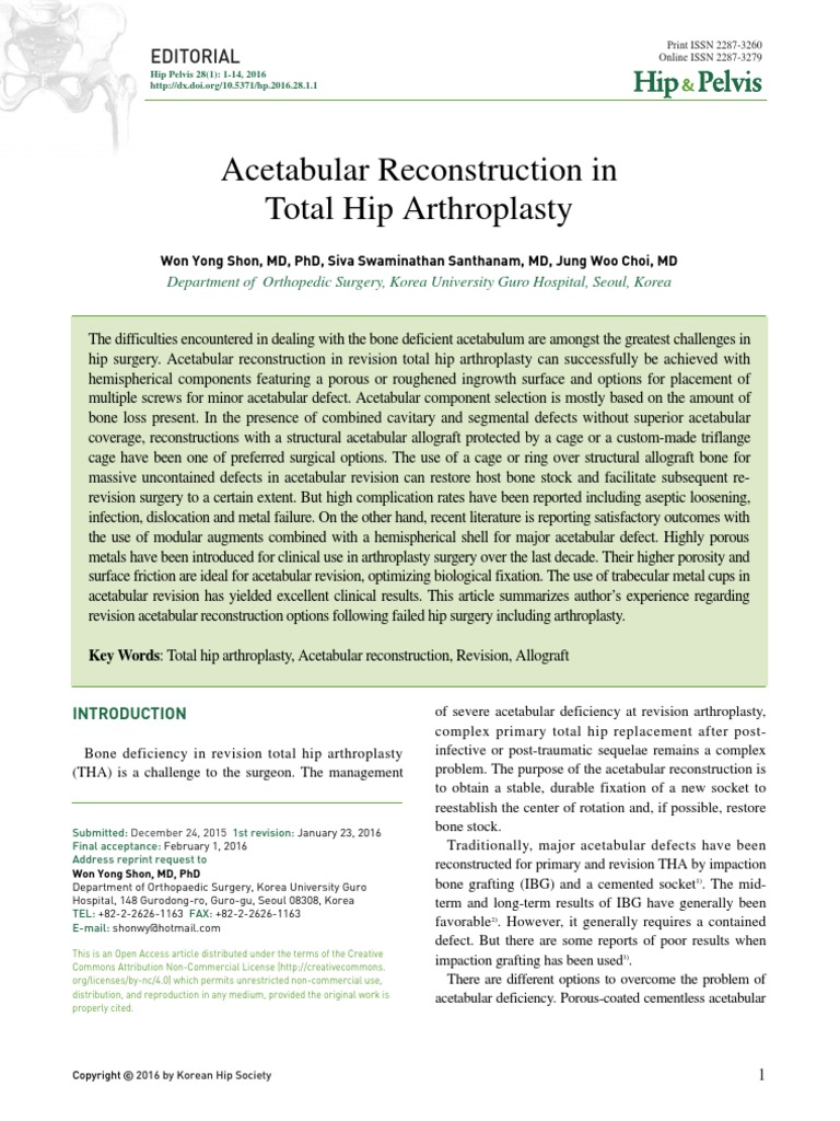 Acetabular Reconstruction in Total Hip Arthroplasty: Editorial | PDF ...