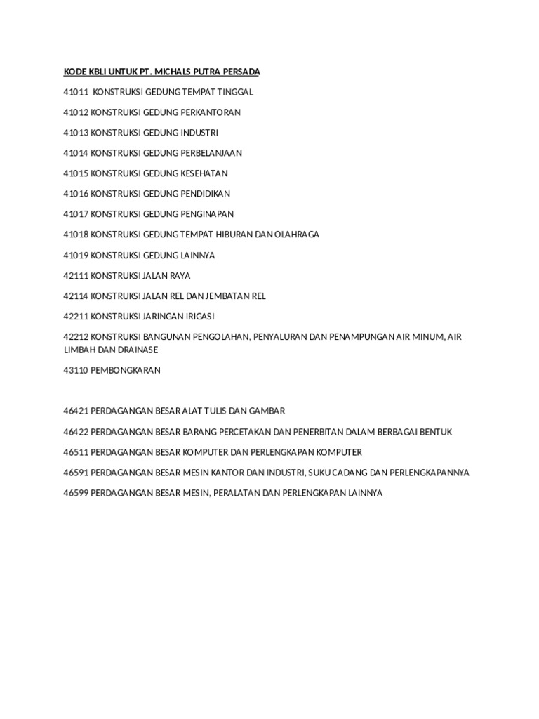 Kode Kbli Untuk PT | PDF