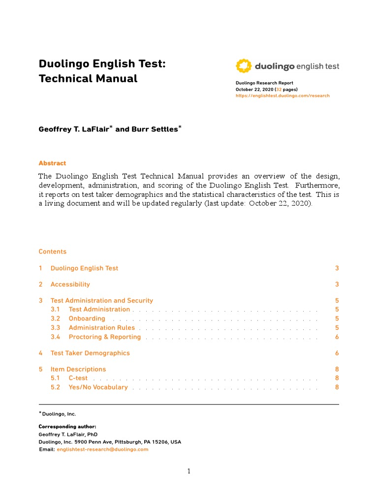 Duolingo English Test: Technical Manual: Geoffrey T. Laflair and Burr ...