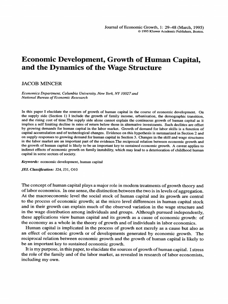 Mincer1996 - Economic Development, Growth of Human Capital, and The ...
