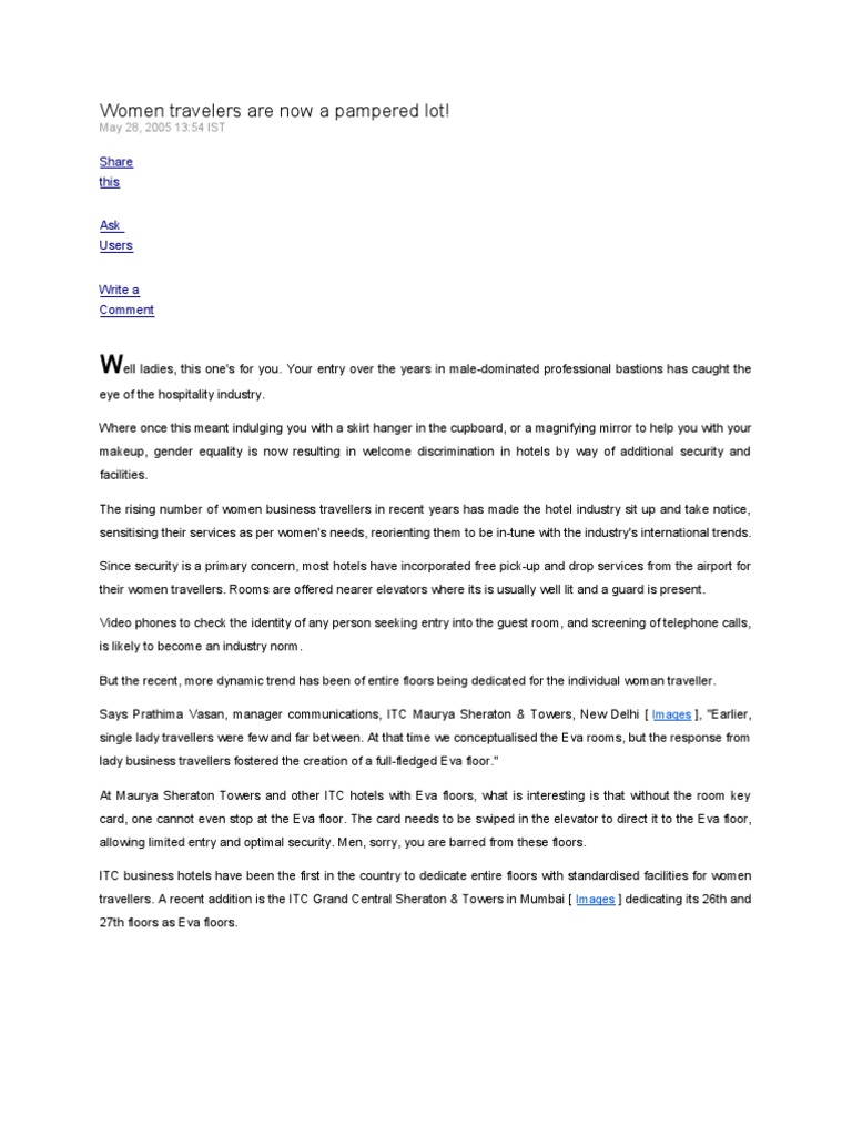 Single Lady Traveller | PDF | Hotel | Hotel And Accommodation