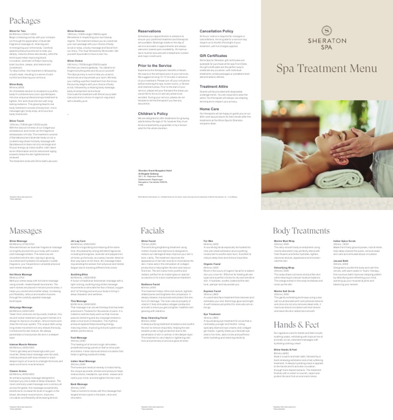 Spa Treatment Menu: Packages | Download Free PDF | Massage | Relaxation ...