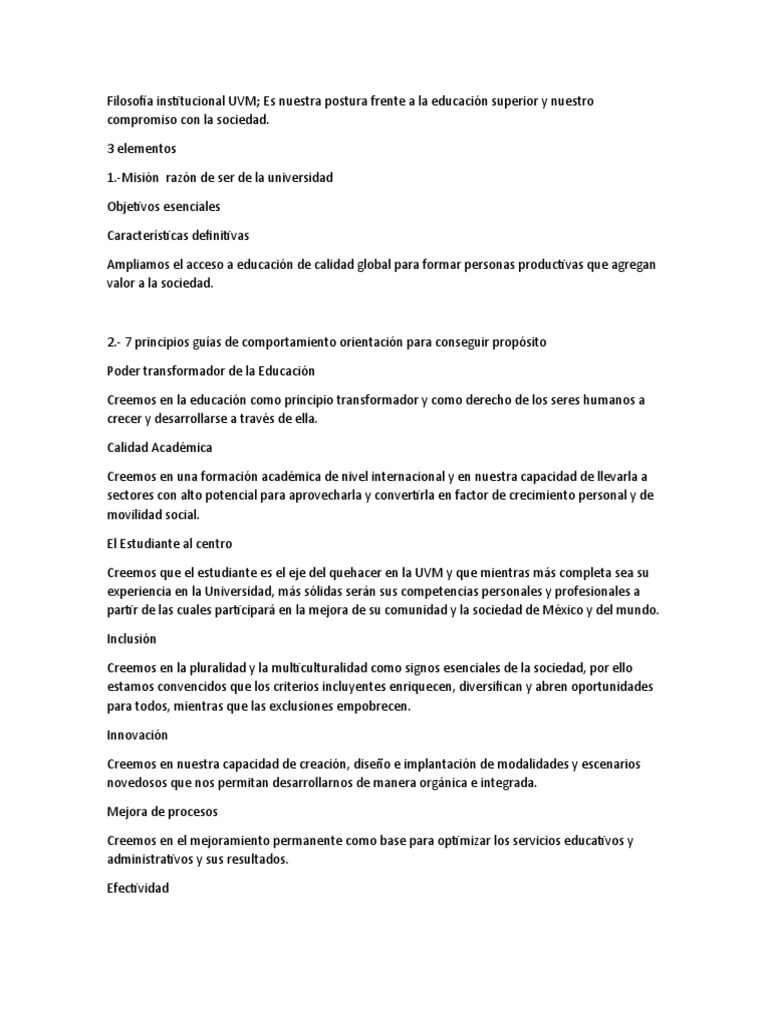 Filosofía Institucional UVM | PDF | Sociedad | La naturaleza humana Filosofía Institucional UVM | PDF | Sociedad | La naturaleza humana