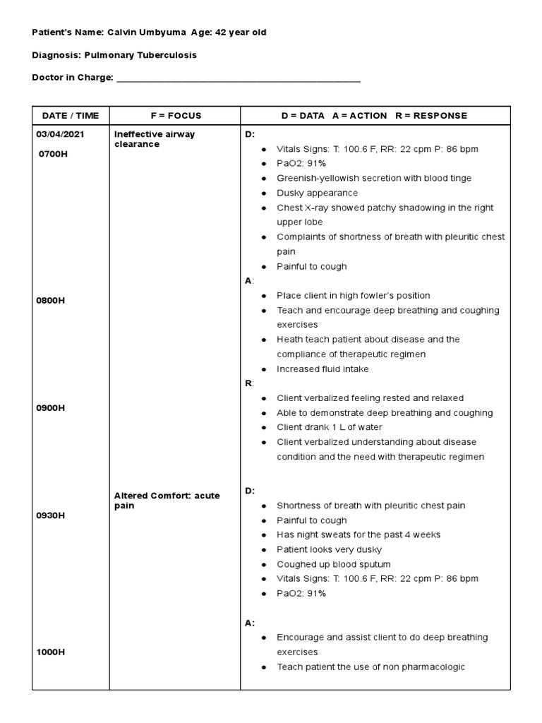 Fdar (March 4-5) | PDF | Breathing | Cough