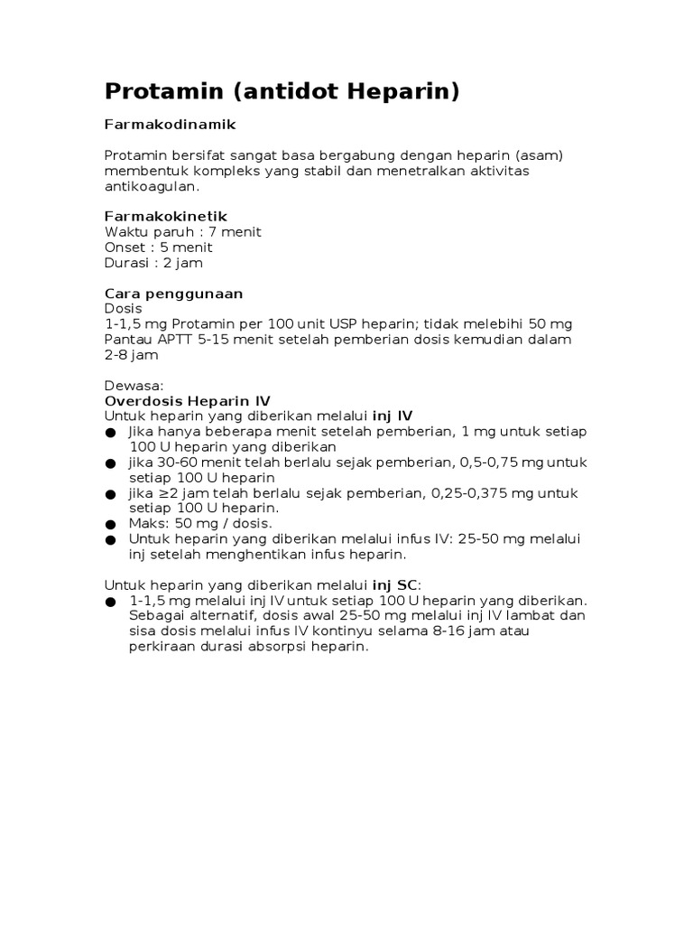 Dosis dan Penggunaan Protamin Antidot Heparin | PDF