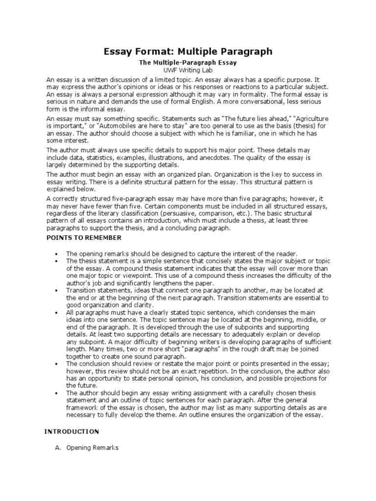 Essay Format - Multiple Paragraph | PDF | Essays | Thesis