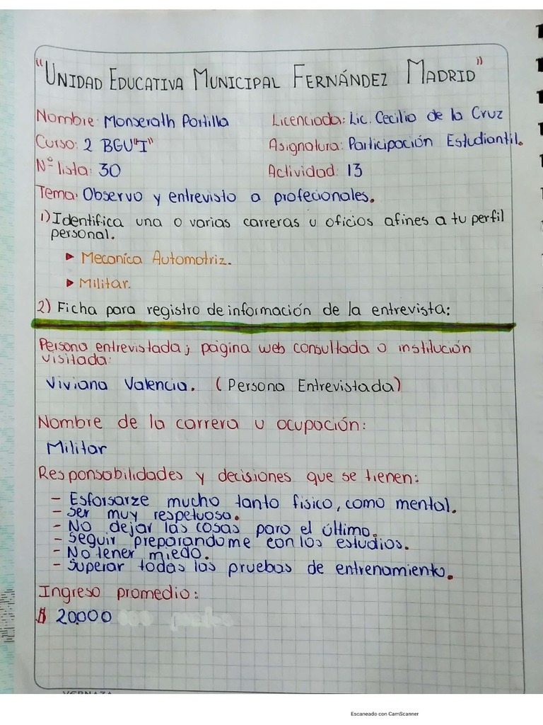 Monserath Portilla 2 BGU I (Observó y Entrevistó A Profesionales) Actividad 3 | PDF