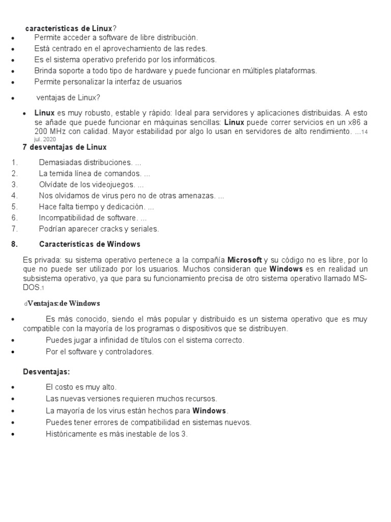 Características, ventajas y desventajas de Linux frente a Windows | PDF
