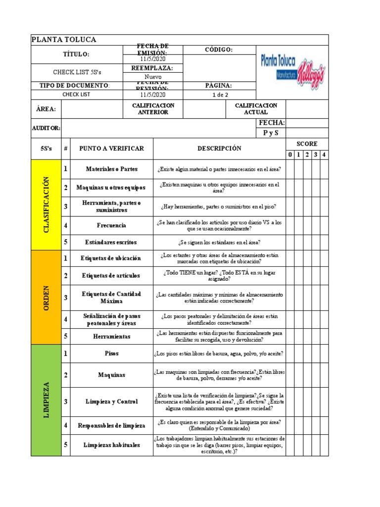 Checklist de Auditoría 5S en Planta Toluca | PDF | Auditoría | Informática