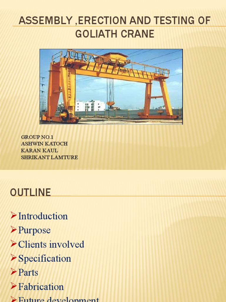 Goliath Crane Assembly and Specifications | PDF | Crane (Machine ...
