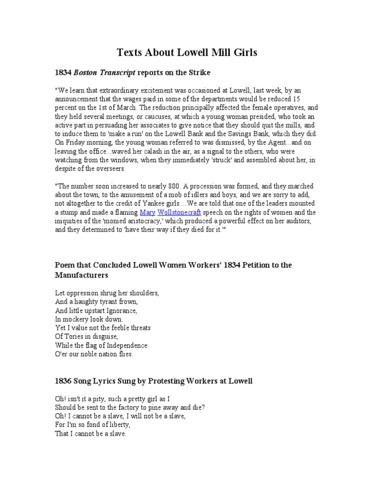 Texts About Lowell Mill Girls | PDF | Strike Action