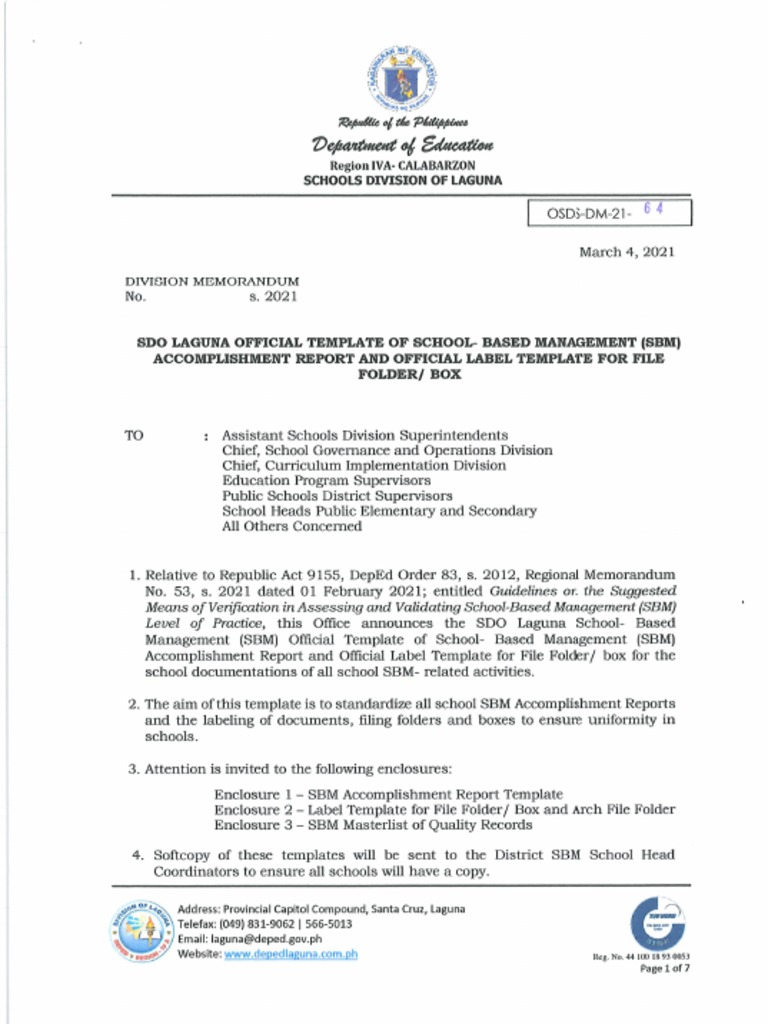 DM64s2021 SDO LAGUNA OFFICIAL TEMPLATE OF SCHOOL BASED MANAGEMENT SBM ...