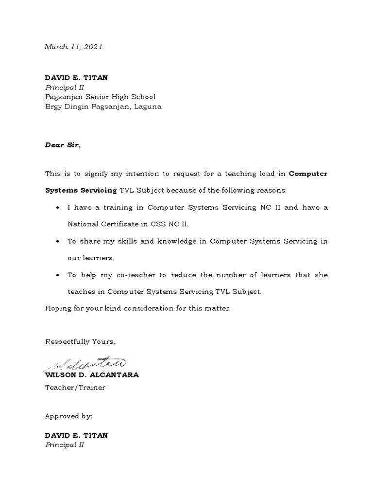 Letter of Intent For Teaching Load | PDF