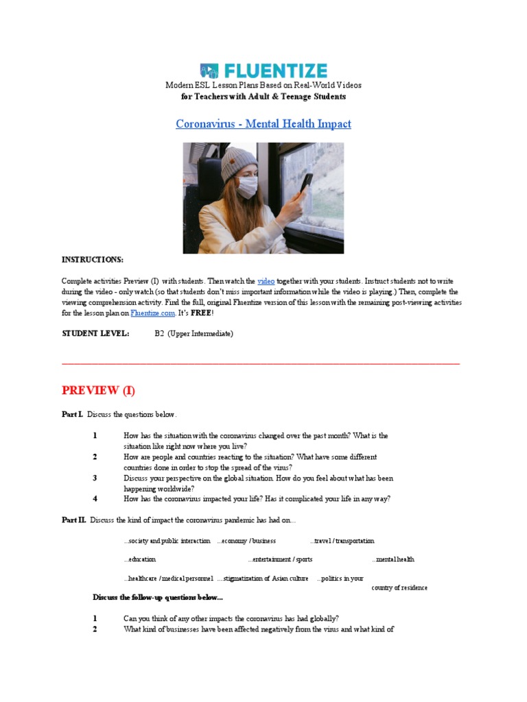 ESL Lesson Plan: Coronavirus Impact Video | PDF | Human Nature ...