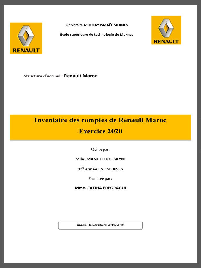 Inventaire Des Comptes de Renault Maroc Exercice 2020 | PDF | Renault ...