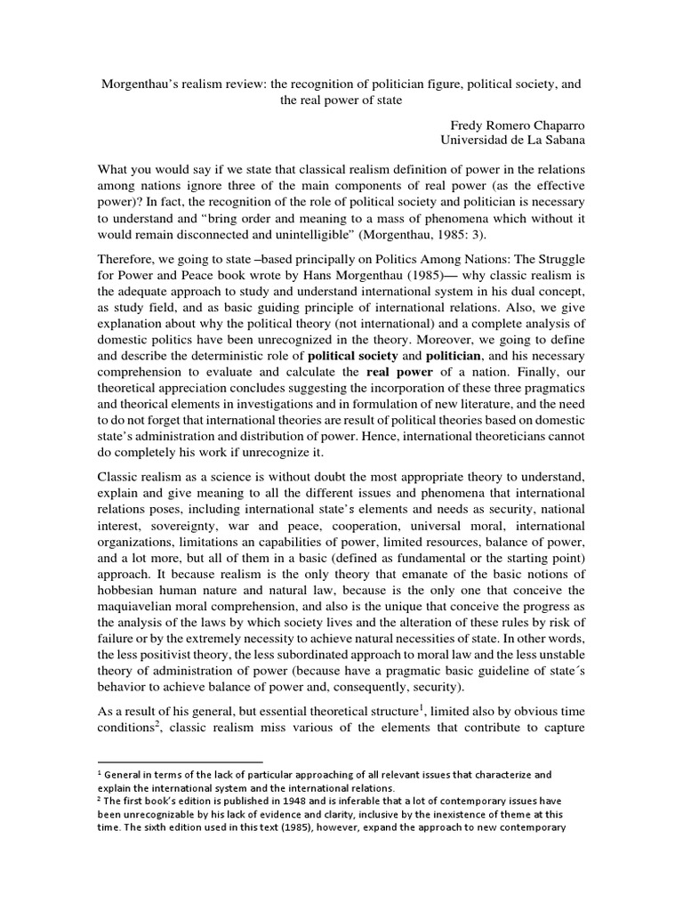 Morgenthau's Realism Review. The Recognition of Politician Figure ...