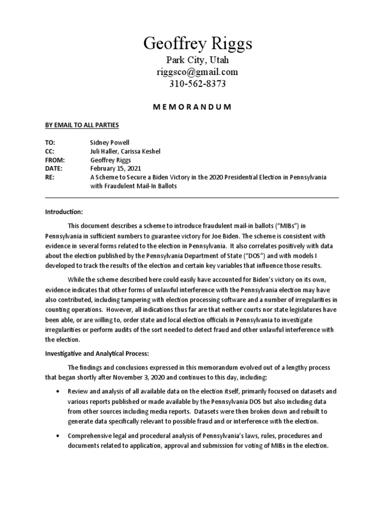 Memo 2020ElectionFraudPennsylvania 021521 | PDF | Voting | Voter ...