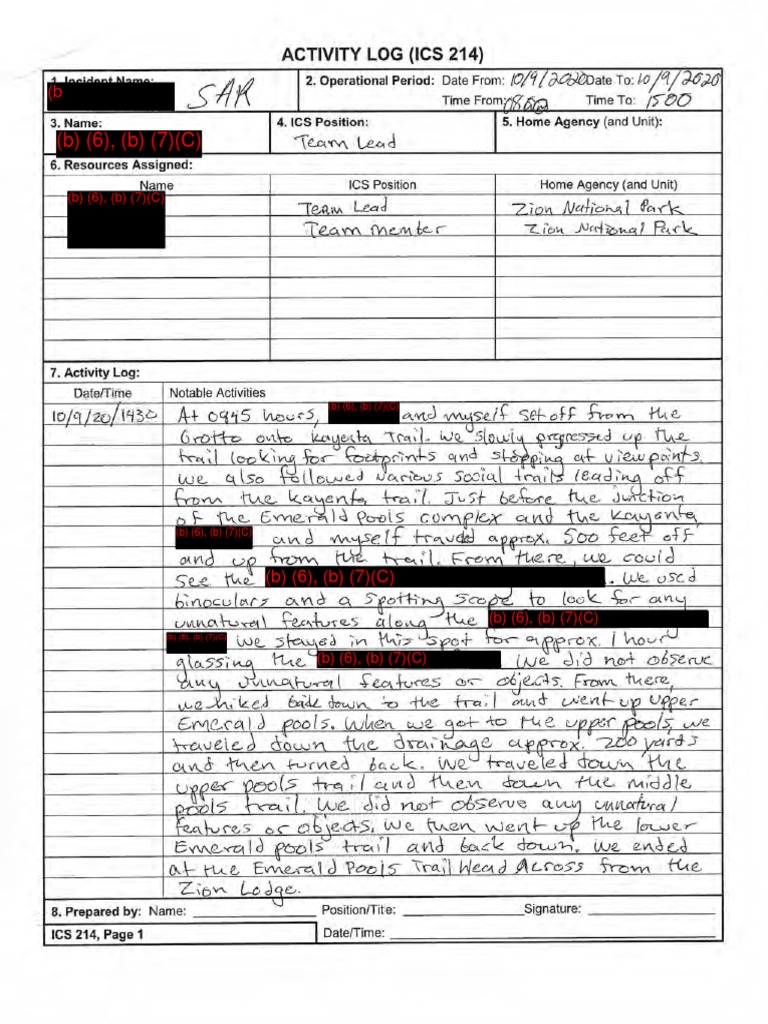 ICS 214 Activity Logs PR Redacted | PDF | Incident Command System ...