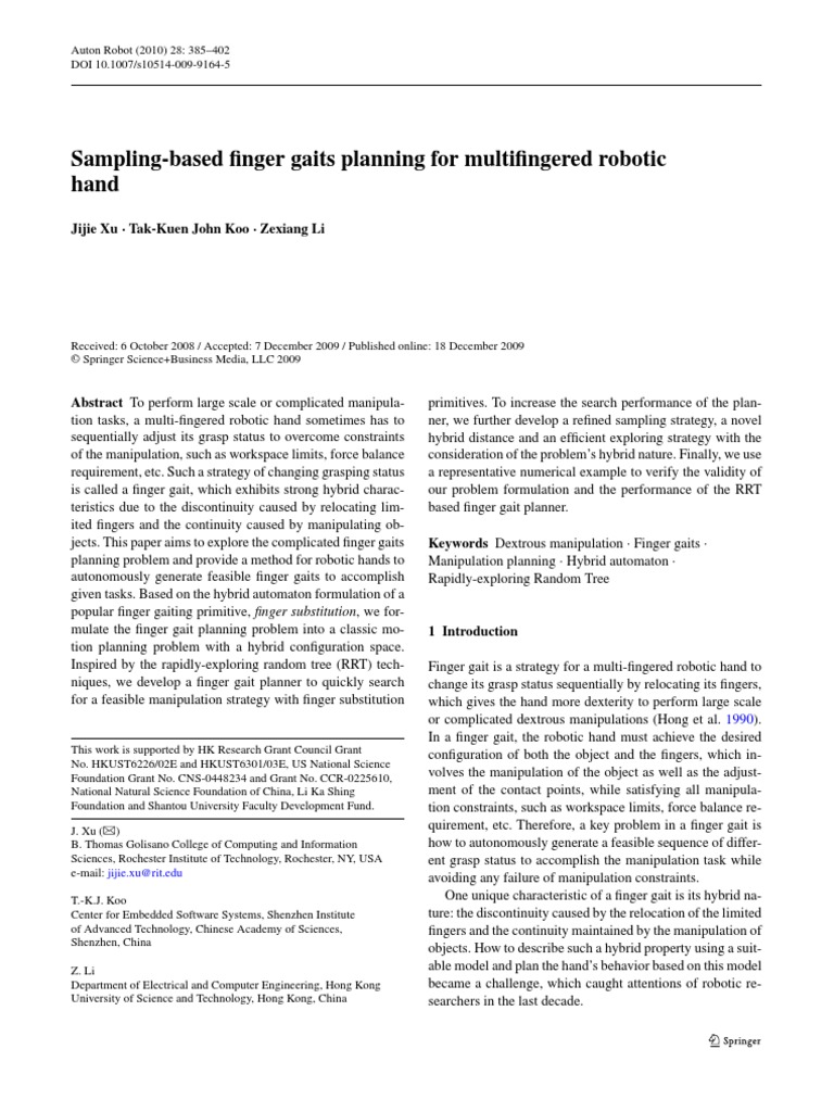 Sampling-Based Finger Gaits Planning For Multifingered Robotic Hand ...
