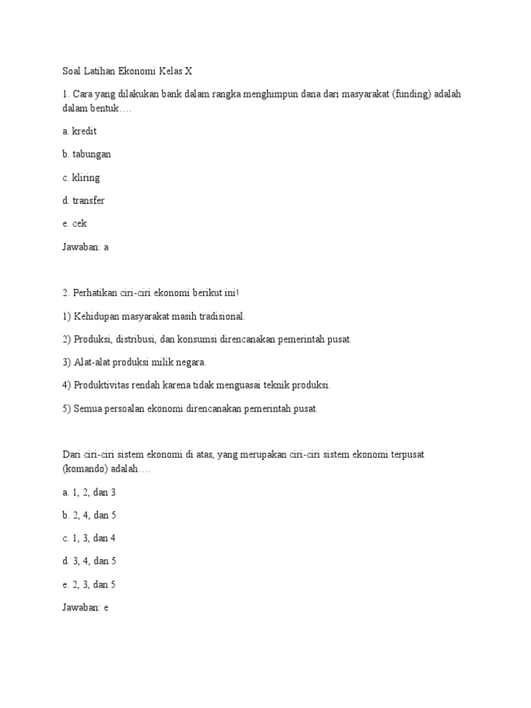 Soal Latihan Ekonomi Kelas X | PDF