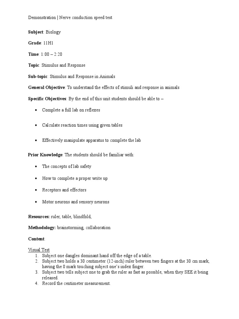 Lesson 4 Reflex Lab | PDF | Stimulus (Physiology) | Neuron