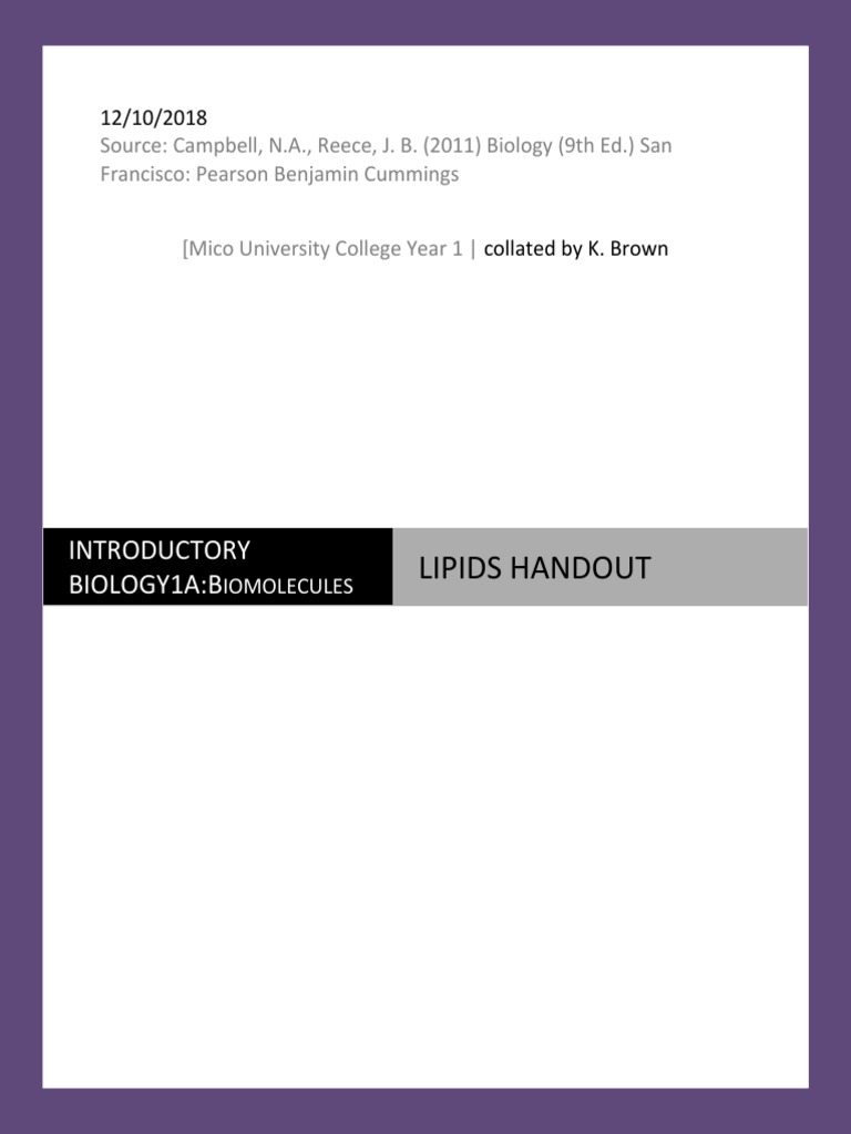 Lipids Handout: Introductory Biology1A:B | PDF