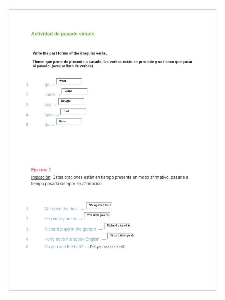 Ejercicio Pasado Simple | PDF