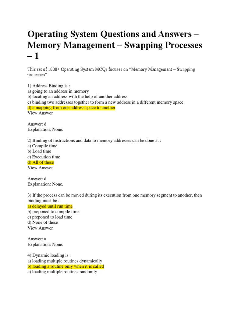 Operating System Questions and Answerss | PDF | Computer Data Storage ...