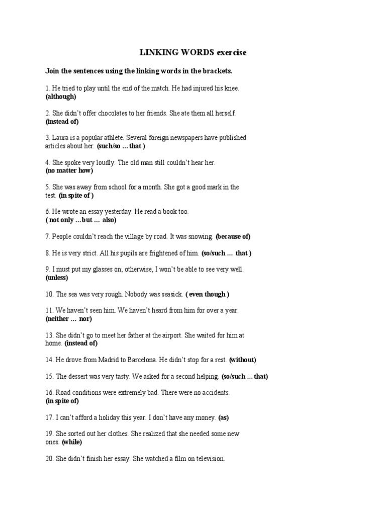 Linking Words Exercise | PDF