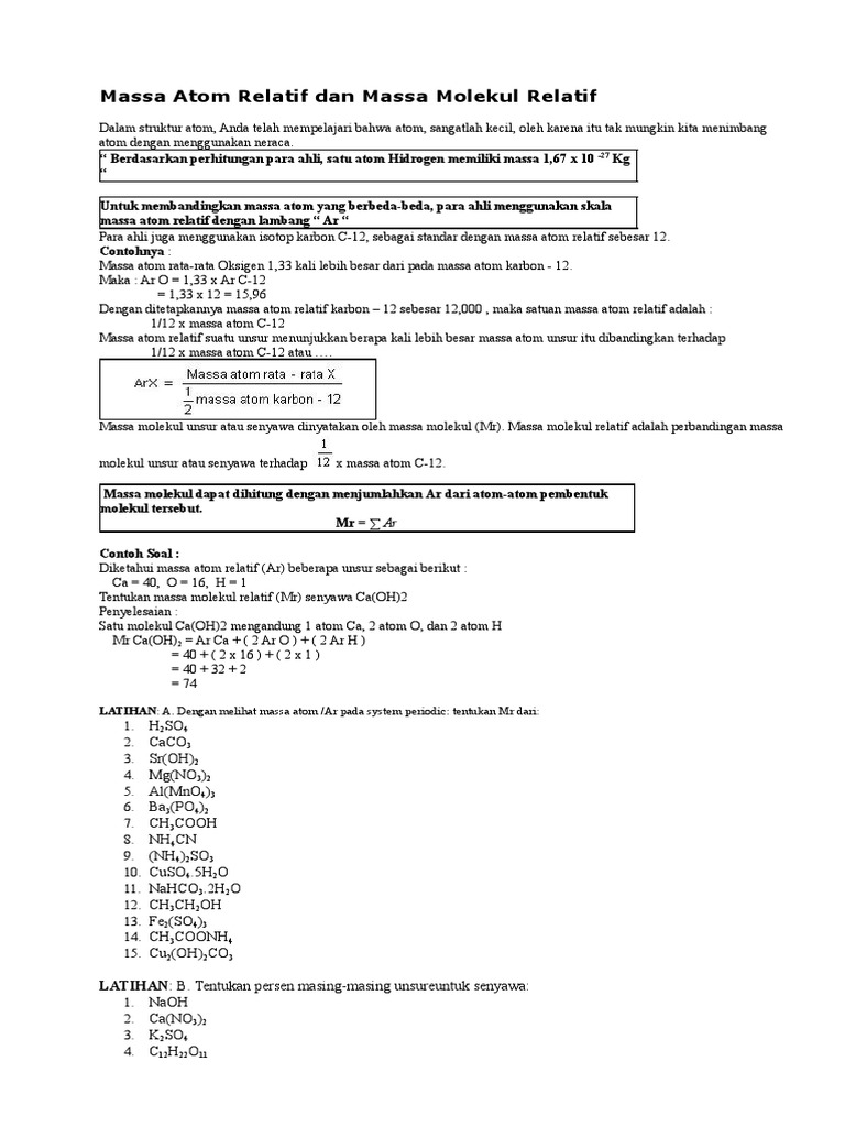 Massa Atom Relatif Dan Massa Molekul Relatif | PDF
