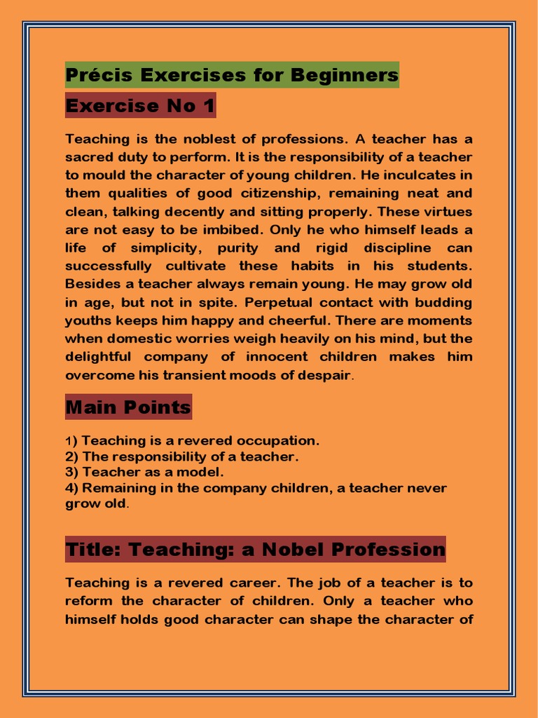 Précis Exercises For Beginners Exercise No 1 | PDF | Human Nature ...