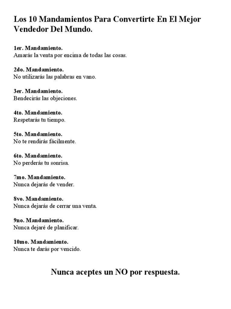 10 Mandamientos Del Mejor Vendedor. | PDF