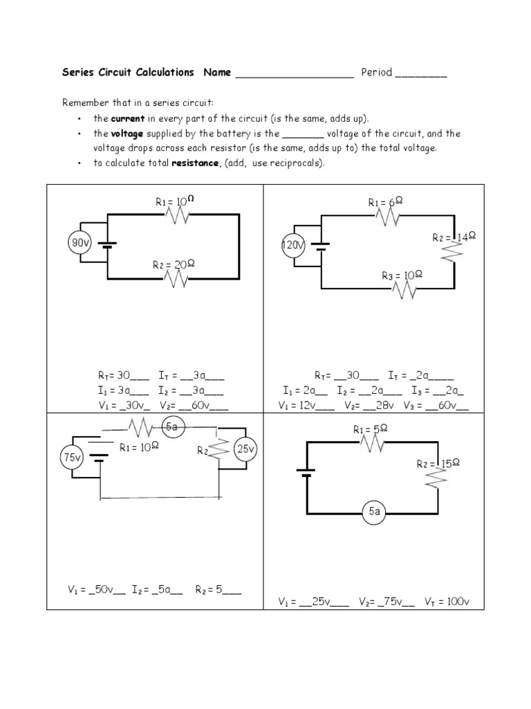 Series Circuit Calculation Worksheet | PDF | Teaching Methods & Materials