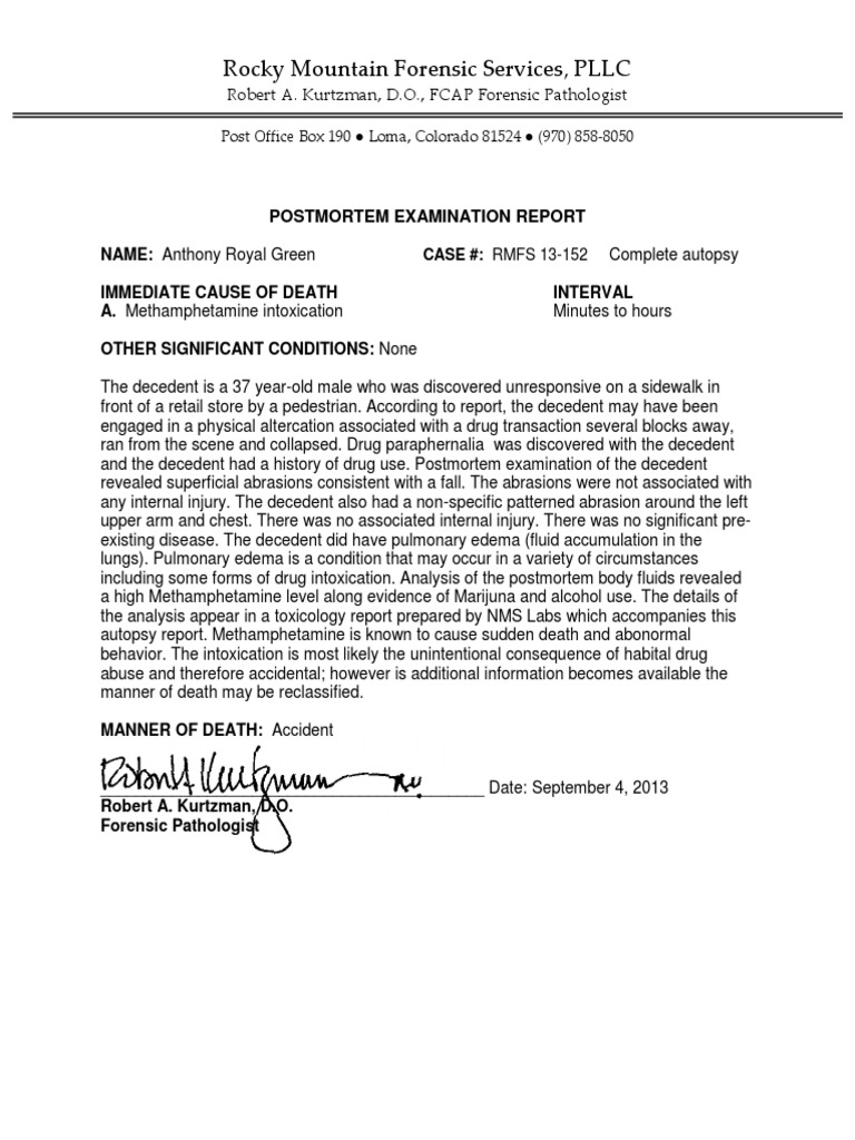 Anthony Green Autopsy Report | PDF | Heart | Coronary Circulation