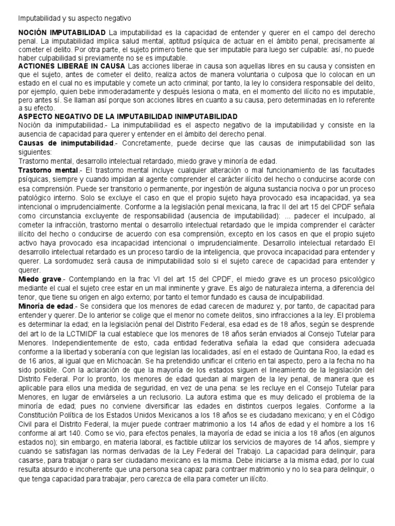 Imputabilidad, inimputabilidad y causas de ausencia de responsabilidad ...