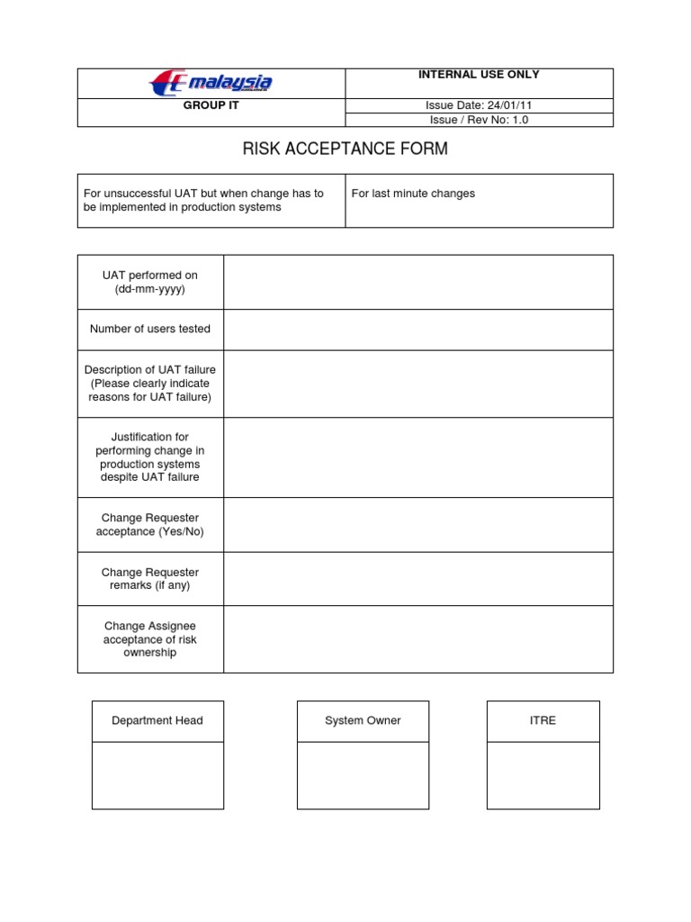 Risk Acceptance Form for UAT Failures | PDF