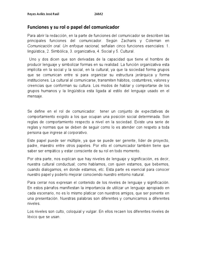 Funciones y Su Rol o Papel Del Comunicador | PDF