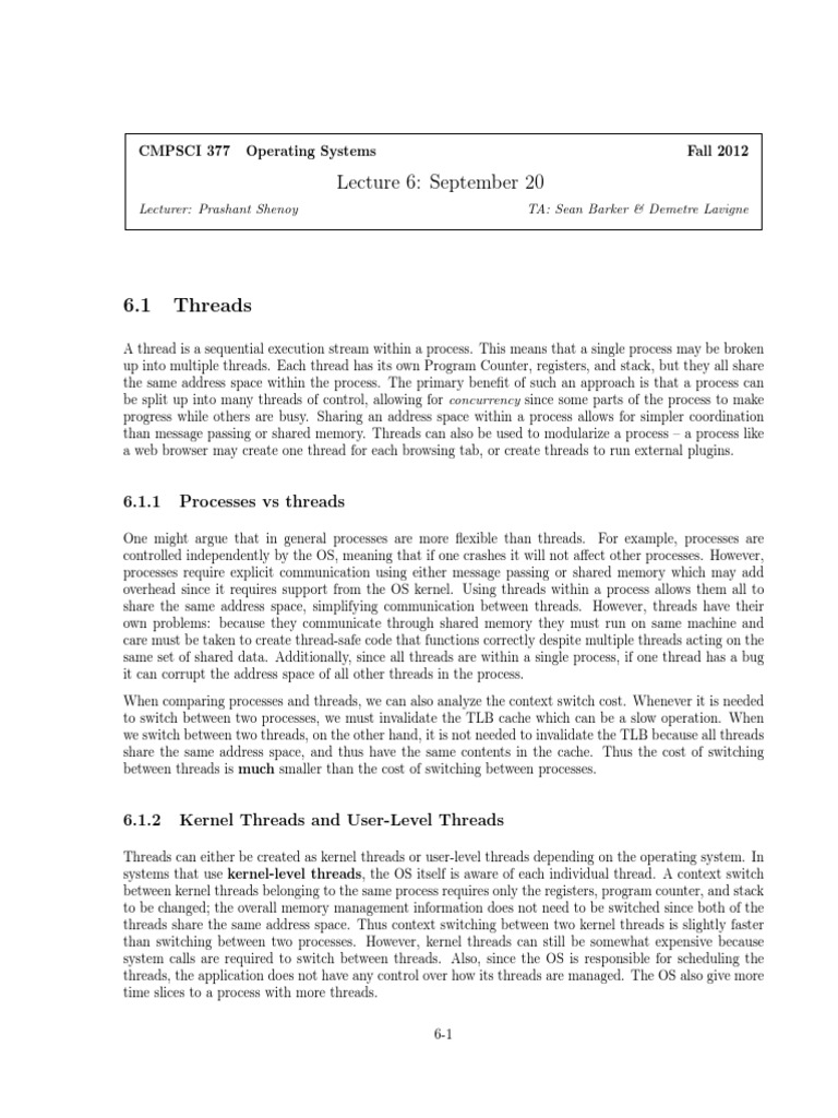 An Overview Of Threads In Operating Systems Processes Vs Threads Kernel Vs User Level Threads