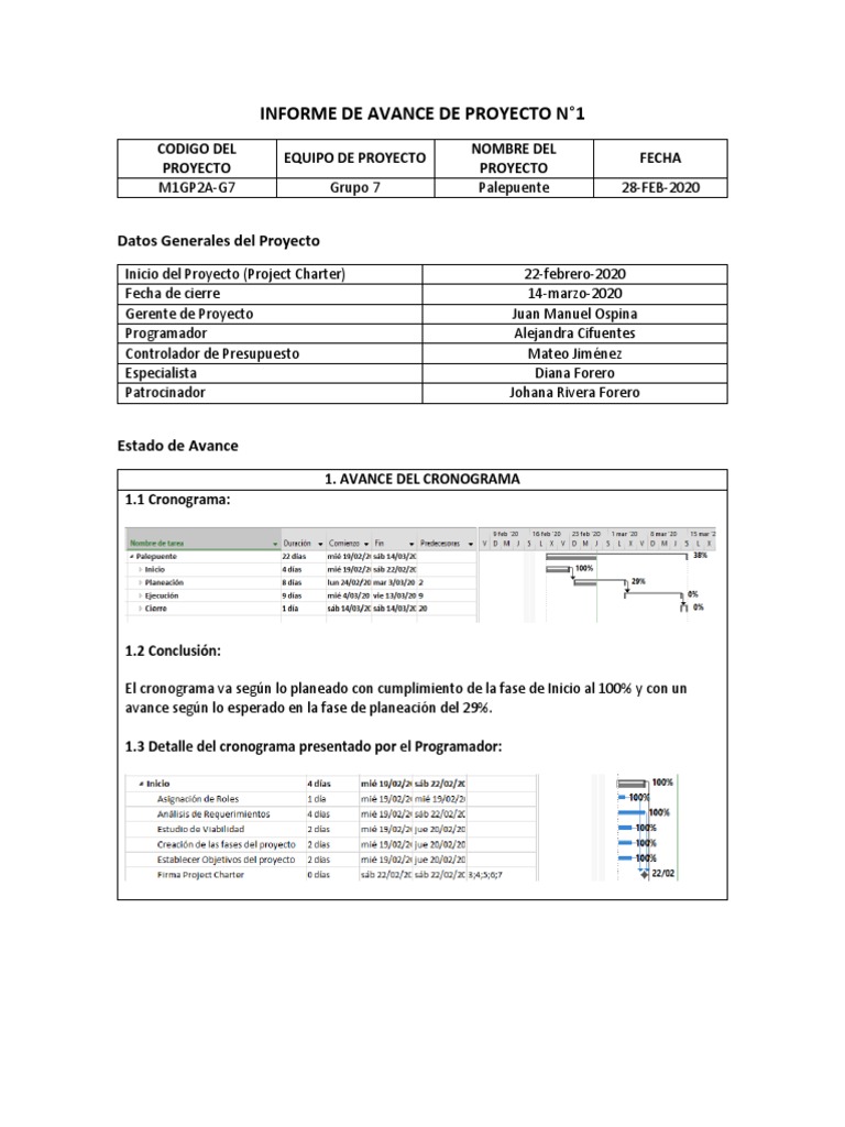 Informe de Avance de Proyecto N°1 | PDF | Madera | Software