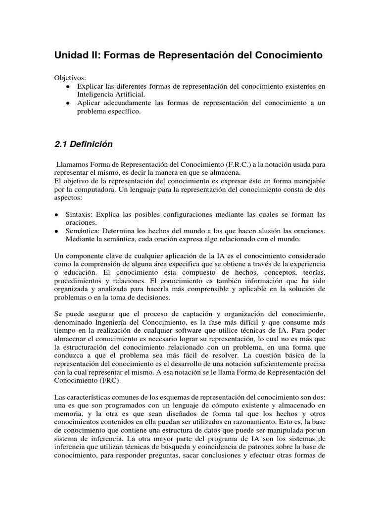 Formas representación conocimiento IA | PDF | Lógica de primer orden | Proposición