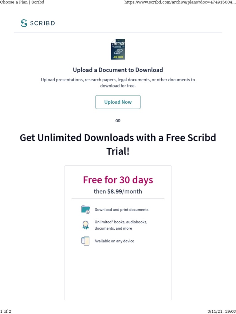 Choosing a Plan for Unlimited Document Downloads on Scribd | PDF | Scribd | Media Sharing