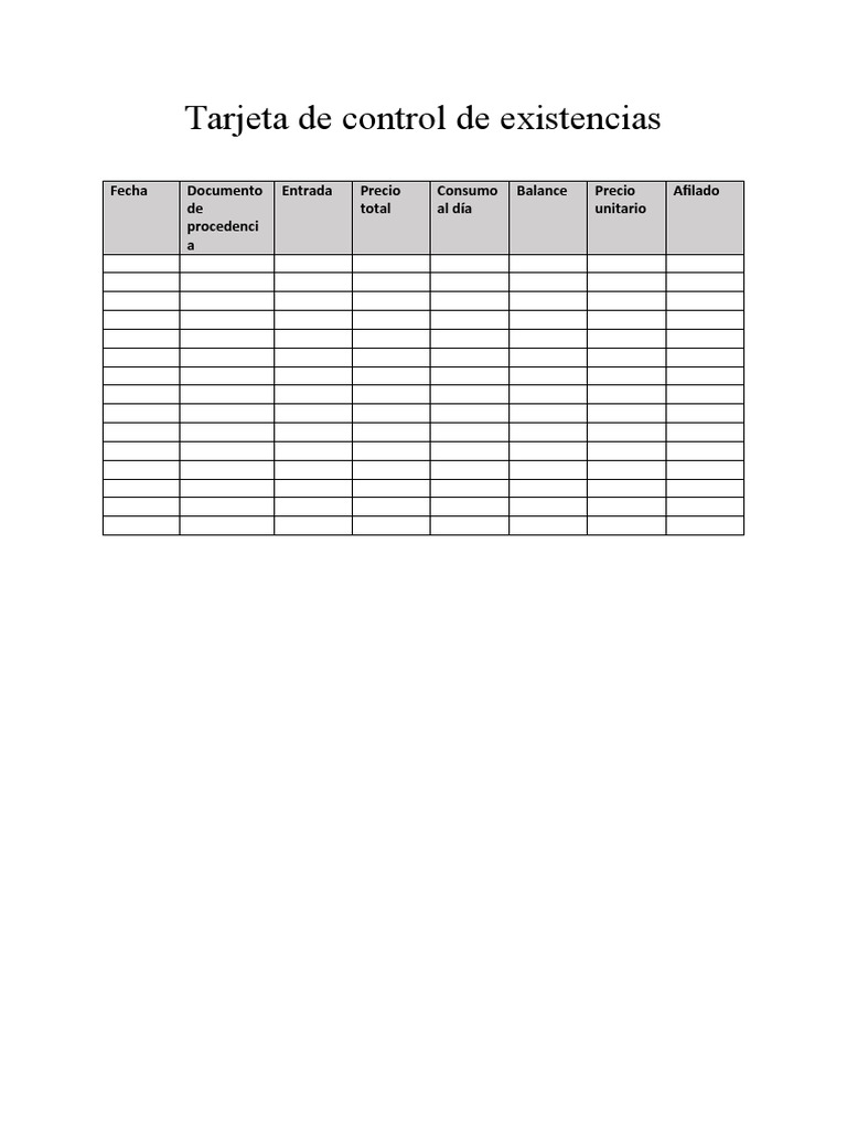 Tarjeta de Control de Existencias | PDF