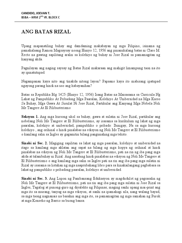 Ang Batas Rizal | PDF