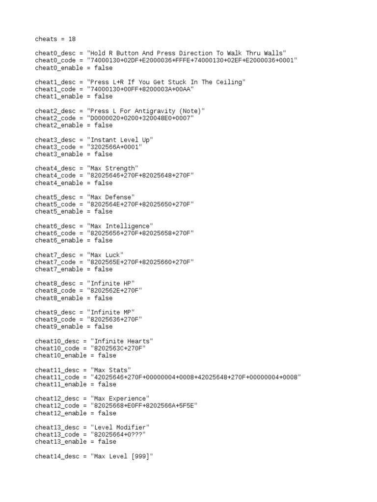 Game Cheat Codes Compilation | PDF