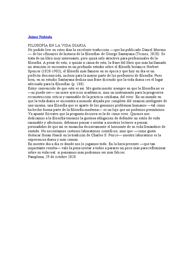 Jaime Nubiola - Filosofia para La Vida Diaria | PDF
