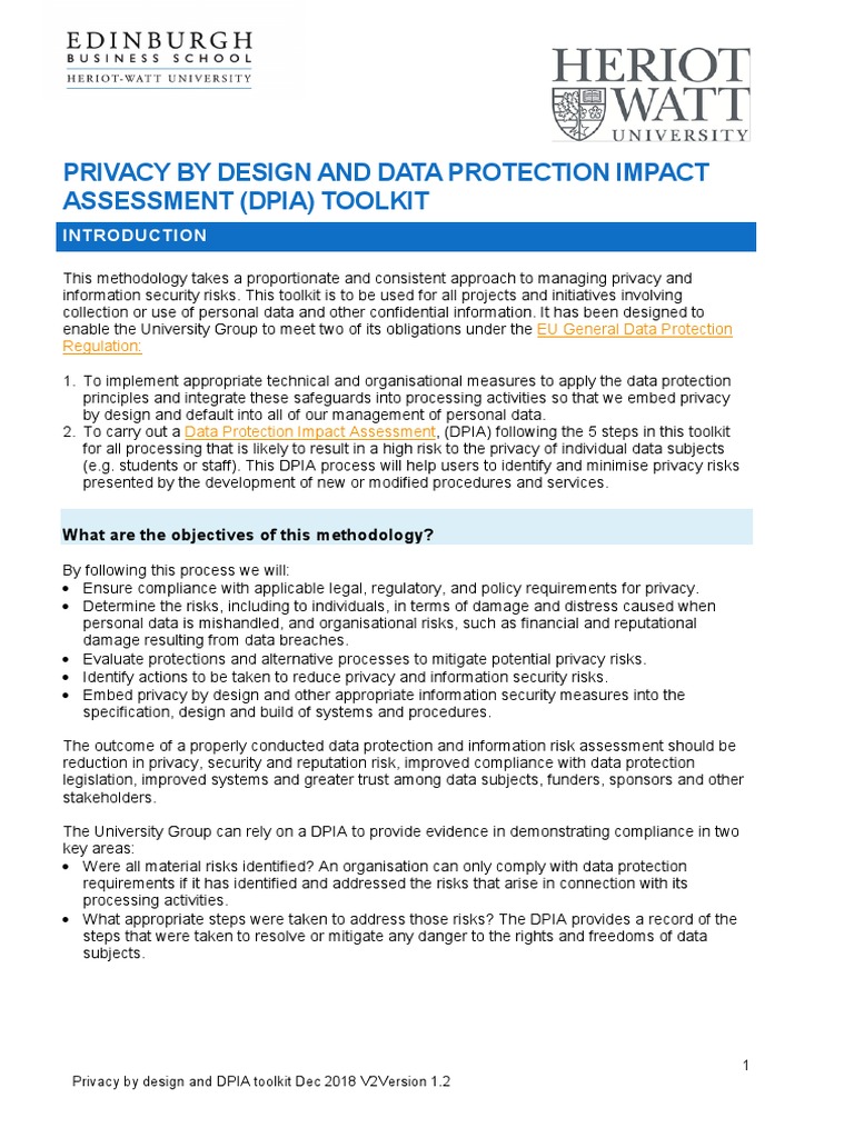Privacy by Design DPIA Toolkit Guide | PDF | Information Privacy ...