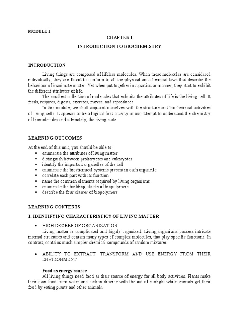 Introduction to Biochemistry Module 1 Chapter I | PDF | Macromolecules ...