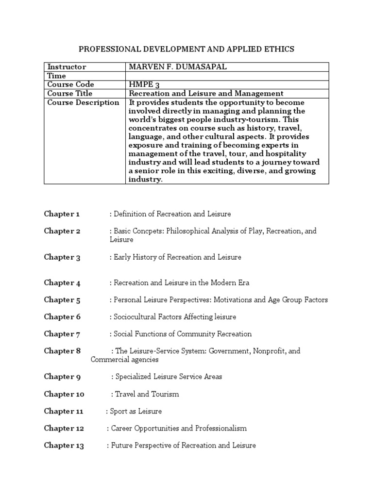 An Introduction to Recreation and Leisure Management: Defining the ...