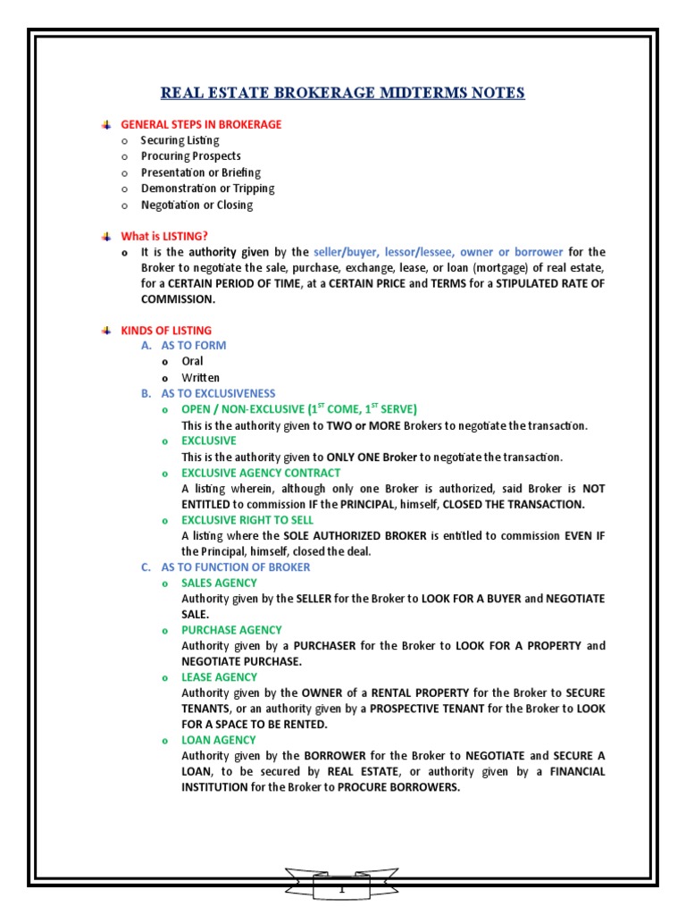 General Steps of Brokerage (Midterms Notes) | PDF | Real Estate Broker ...