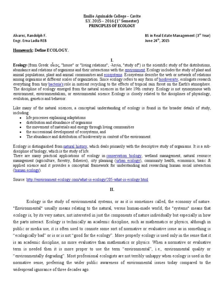 Ecology Homework 1 | PDF | Ecology | Ecosystem